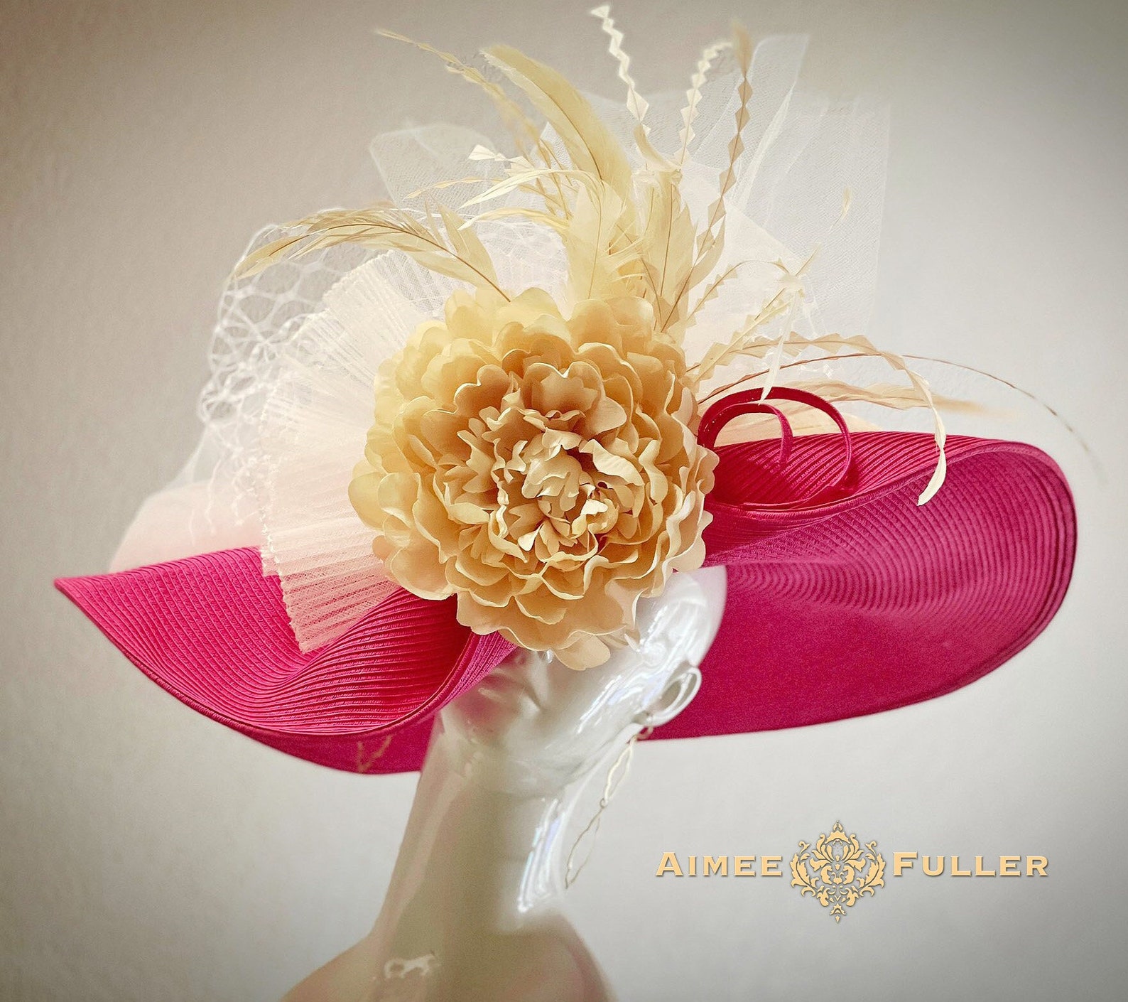 Pink Kentucky Derby Hat Bubble Gum Pink Cream High Tea Large - Etsy