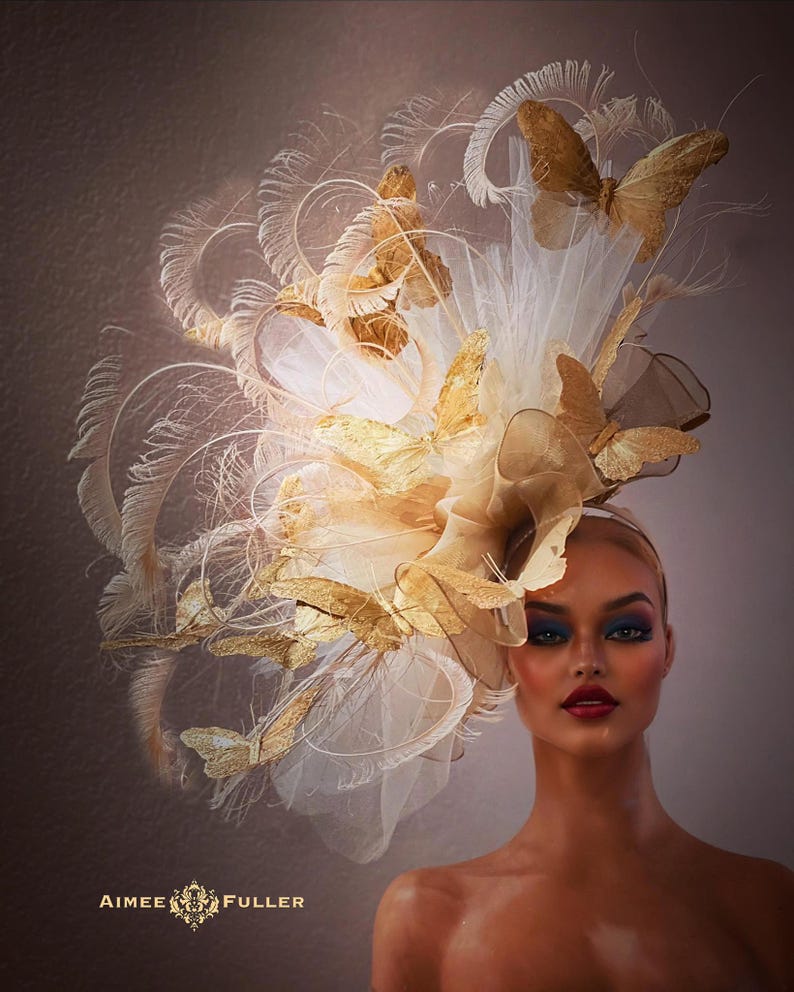 Aimee Fuller Kentucky Derby Hat, Blue Fascinator, Huge Peacock Feathers ...