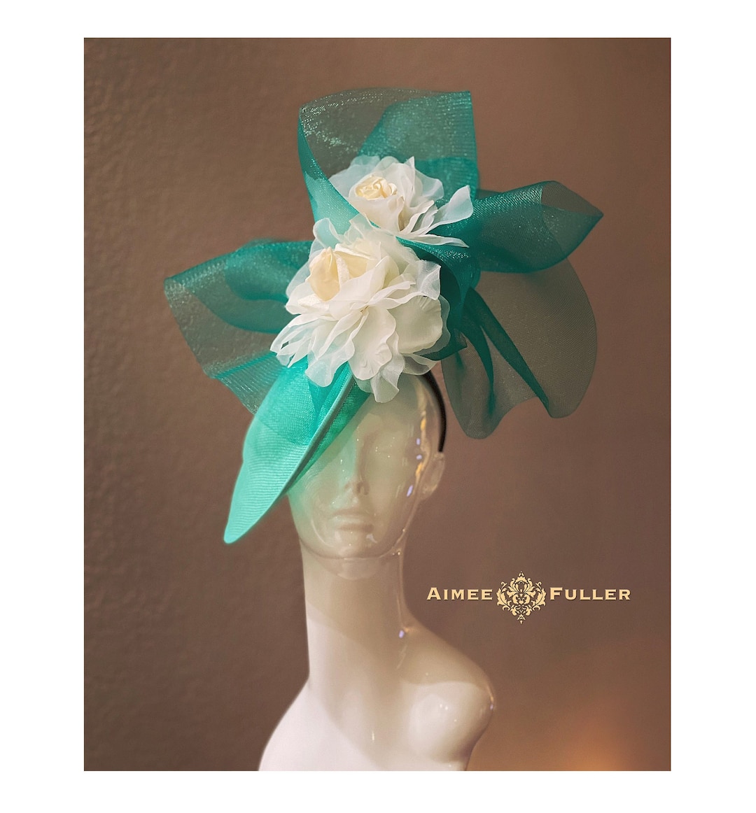Kentucky Derby Hat, Seafoam Aqua Fascinator, off White Cream Rose ...