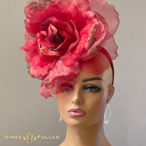Kentucky Derby Fascinator, Red Silk Rose Floral Fascinator, Hot Pink ...