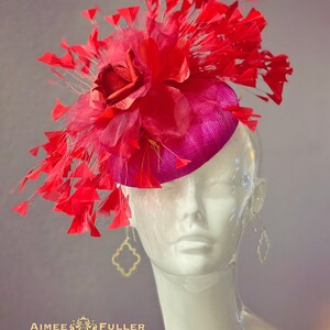 Kentucky Derby Fascinator, Red Silk Rose Floral Fascinator, Hot Pink ...