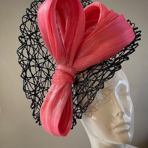 Aimee Fuller Kentucky Derby Coral Salmon Pink Black Fascinator Hat Silk ...