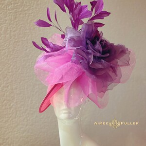 High Tea Cocktail Hat, Hot Pink Fuchsia Ruffled Fascinator, Purple Blue ...