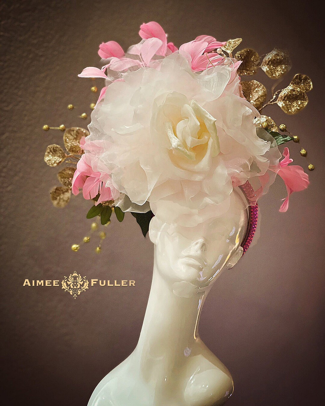 Kentucky Derby Hat Fascinator, Off-white Rose Fancy Feather Hat, Green ...