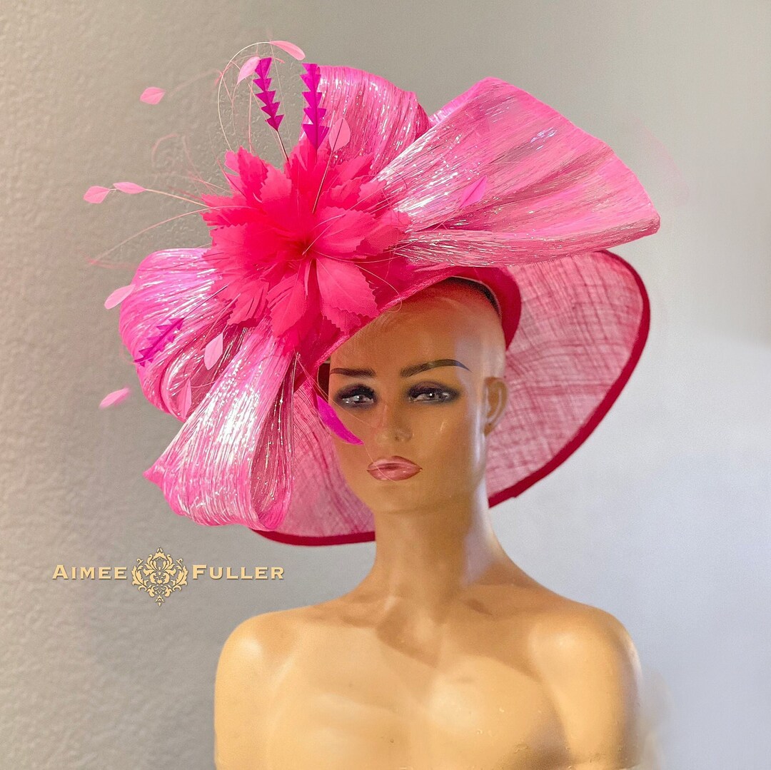 Hot Pink Kentucky Derby Hat, Silver Threaded Silk Bow Hat, Fuchsia ...