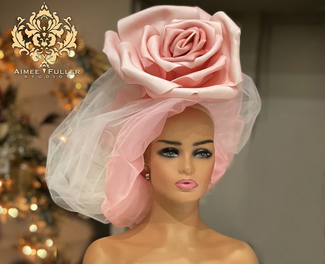 Kentucky Derby Hat, off White & Pink Rose Hat, Giant Rose Easter Hat ...