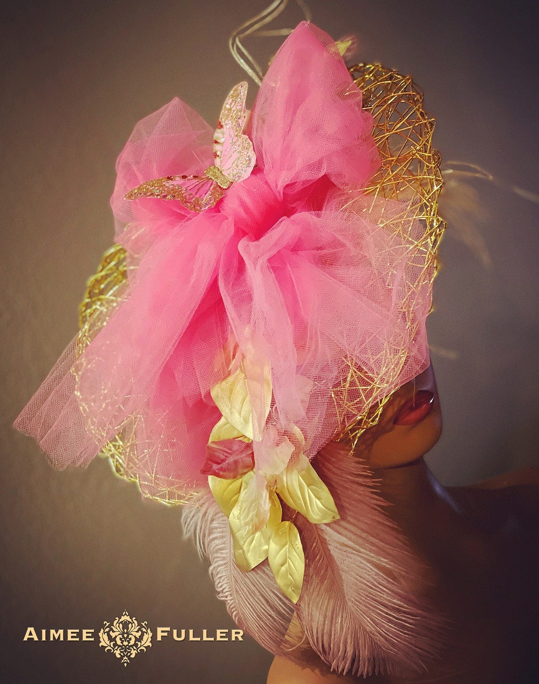 Kentucky Derby Fascinator, Mauve Pink Butterfly Derby Hat, Gold Floral ...