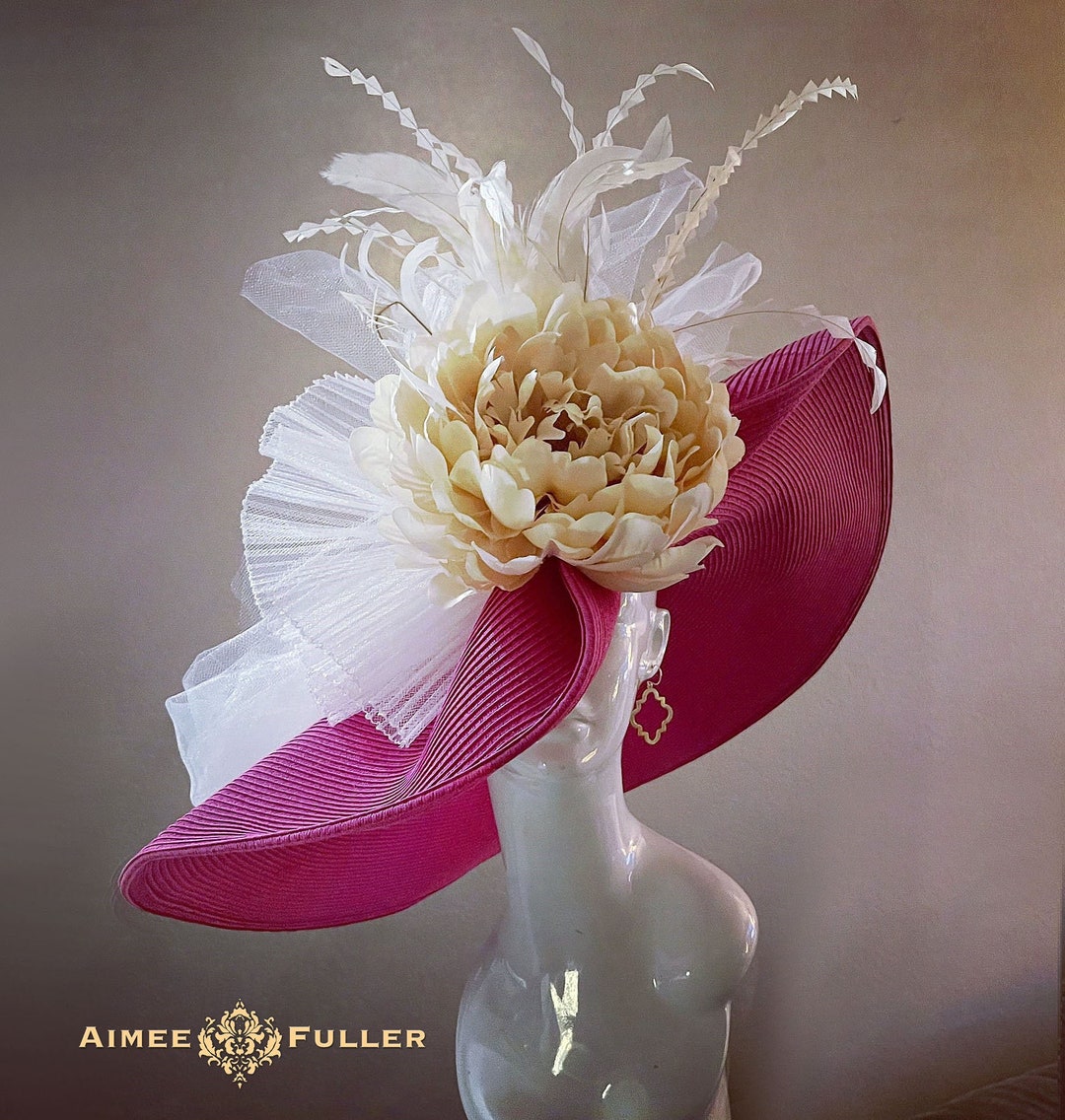 Pink Kentucky Derby Hat Bubble Gum Pink Cream High Tea Large Brim Hat ...