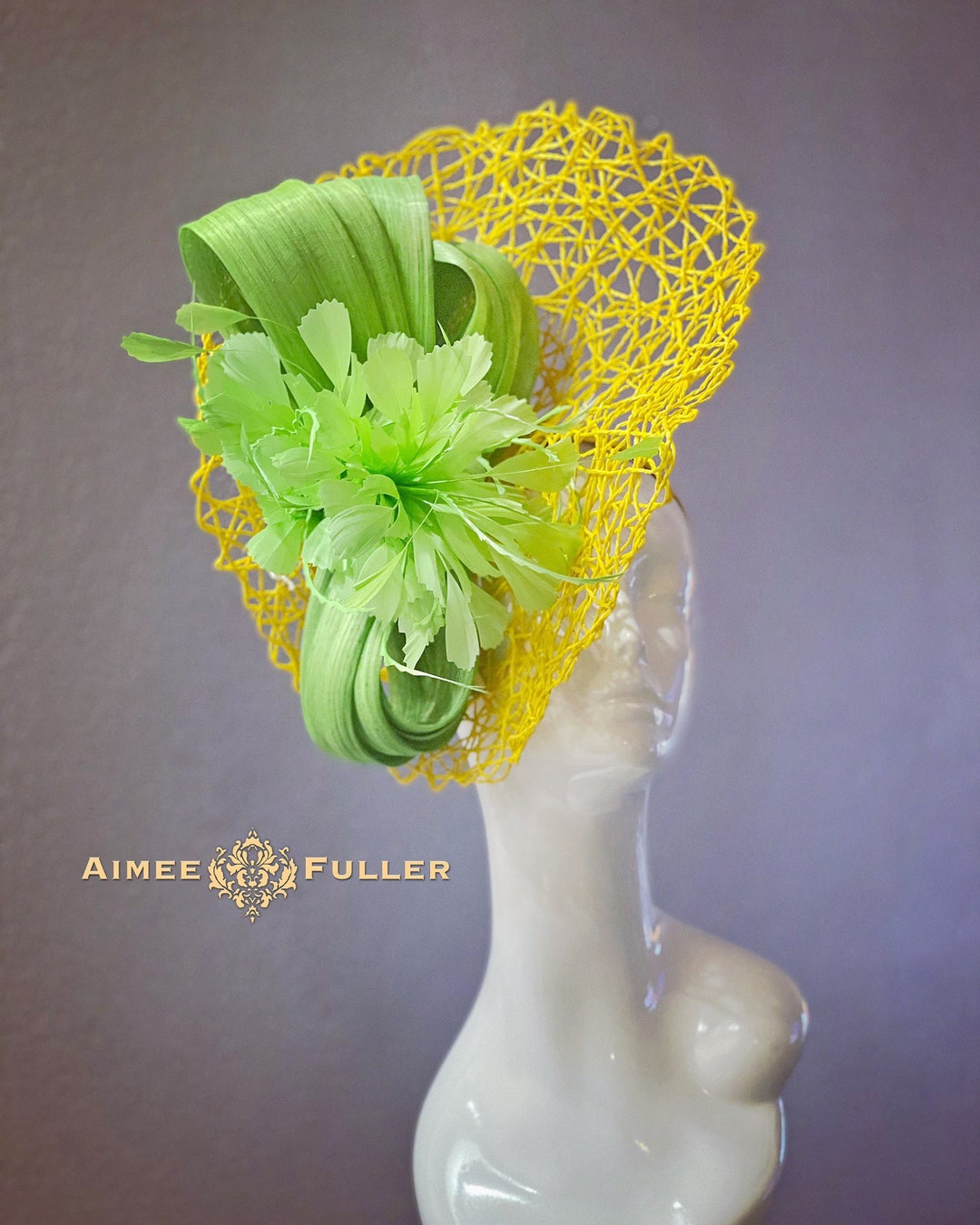 Kentucky Derby Hat Fascinator, Lemon Lime Feather Hat, Apple Green Hat ...
