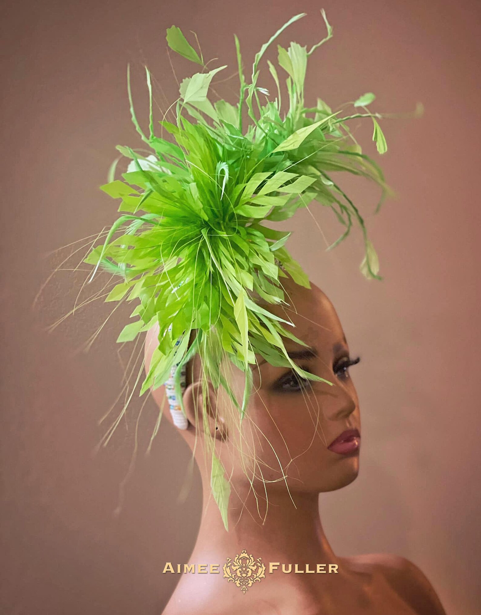 Kentucky Derby Hat Fascinator, Apple Green Fancy Feather Hat, Neon Lime ...