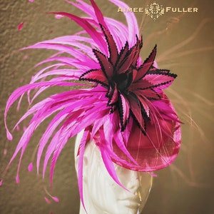 Kentucky Derby Hat, Hot Pink Black Fuchsia Shocking Pink Fascinator ...