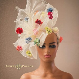 Floral Kentucky Derby Hat, Rainbow Flowers Red Pink Blue Orange Yellow ...