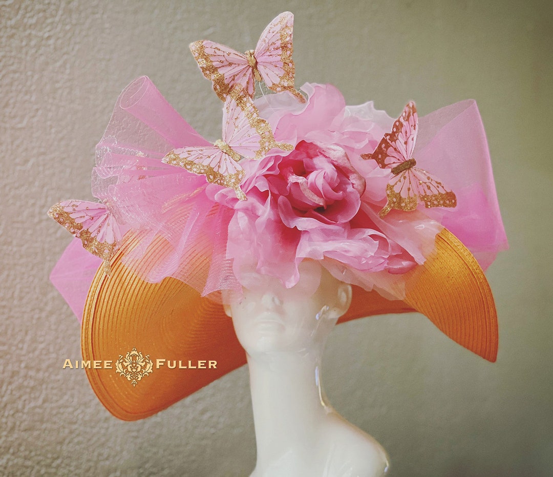 Free Shipping High Tea Orange Hot Pink Derby Hat, Kentucky Derby Hats ...