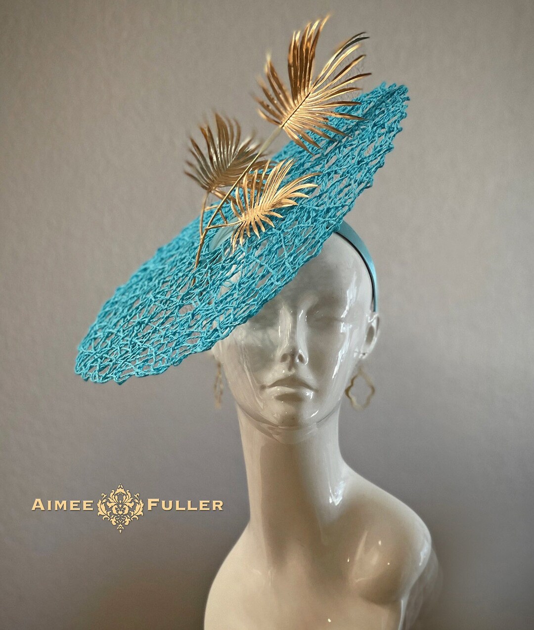 Kentucky Derby Hat Fascinator, Turquoise Sky Blue Fascinator, Metallic ...