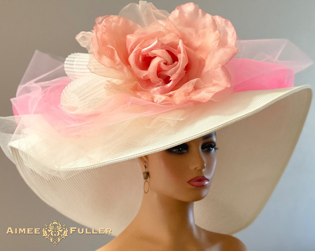 High Tea Hat, Kentucky Oaks Hat, Ivory White Cream Hat, Large Brim ...