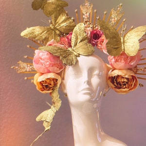 Kentucky Derby Fascinator, Large Gold Butterfly Fascinator, Pink Gold ...