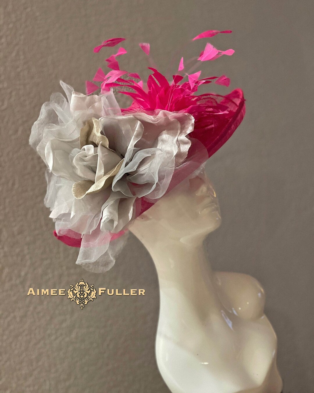 Kentucky Derby Hat, Gray Hot Pink Hat, Fuchsia Hat, Kentucky Oaks Hat, Royal Ascot Hat, Easter ...