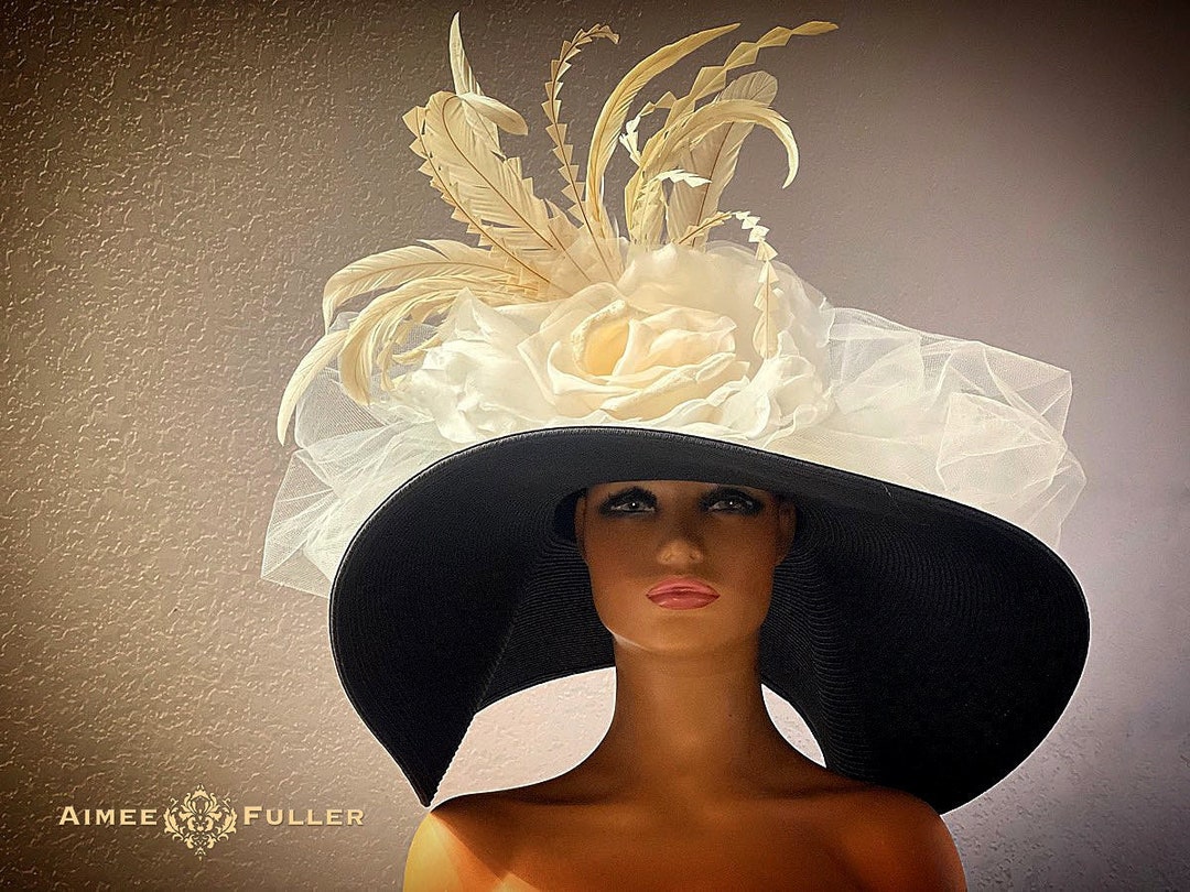 Black Kentucky Derby Hat, Cream Champagne Silk Rose Hat, Church Hat ...