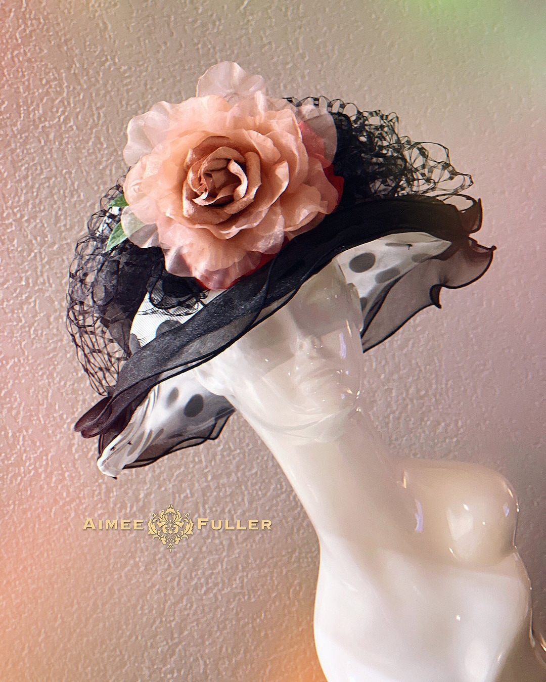 Polka Dot Kentucky Derby Hat, Dusty Pink Rose Hat, Royal Ascot Hat ...