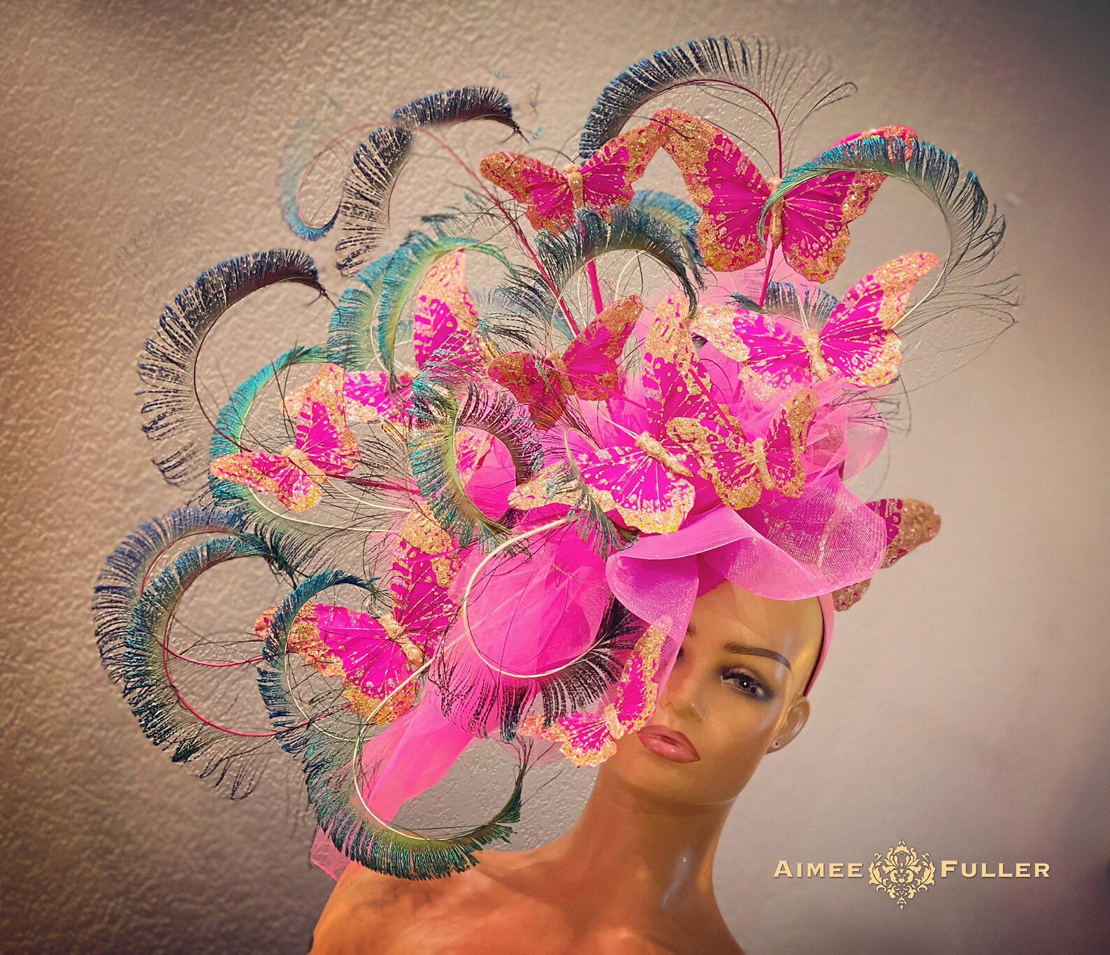 Aimee Fuller Kentucky Derby Hat, Blue Fascinator, Huge Peacock Feathers ...