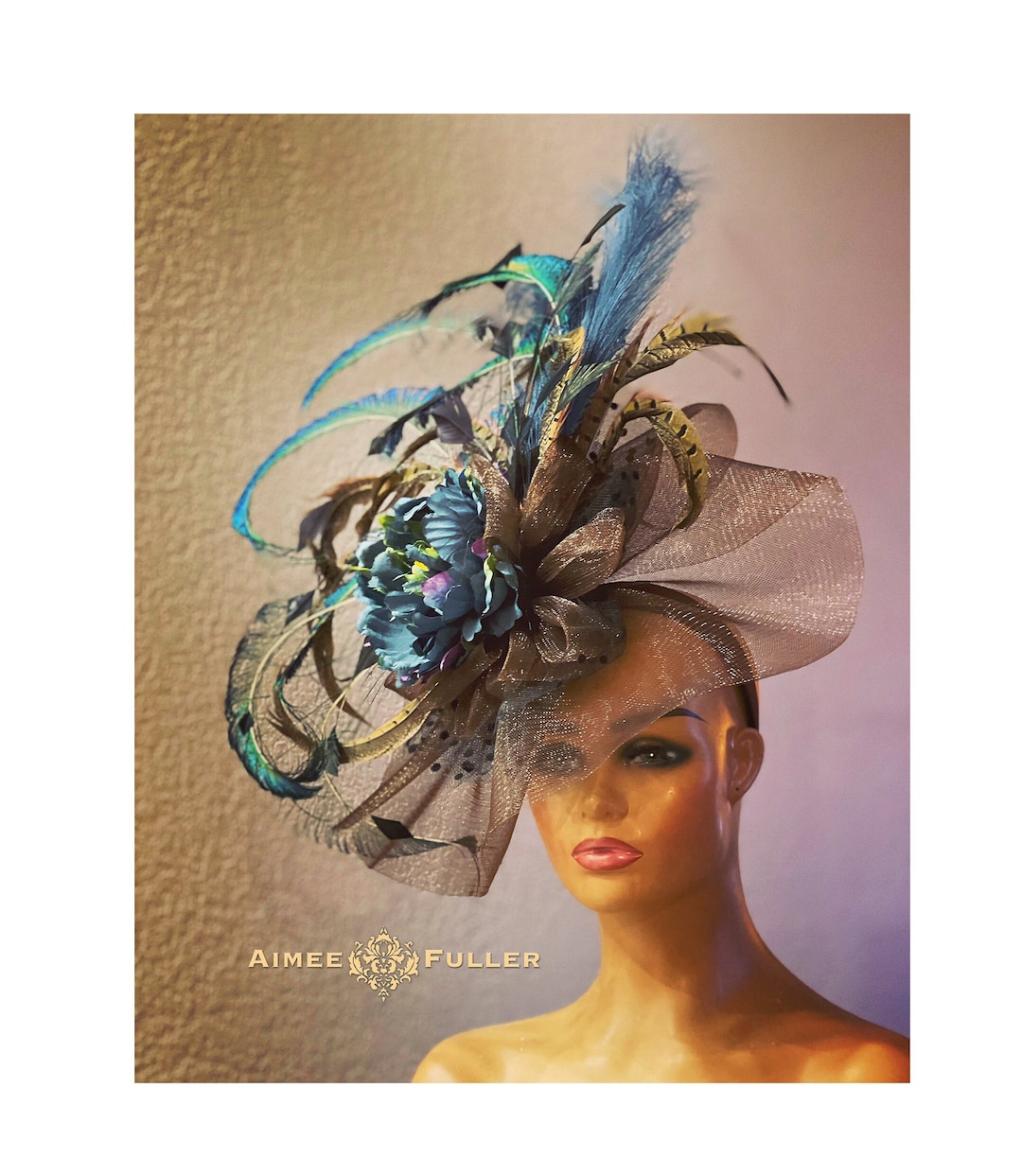 Aimee Fuller Kentucky Derby Hat, Blue Brown Black Fascinator, Huge ...