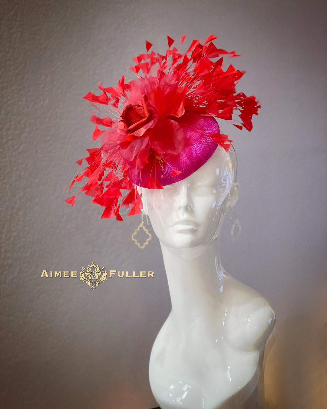 Kentucky Derby Fascinator, Red Silk Rose Floral Fascinator, Hot Pink ...