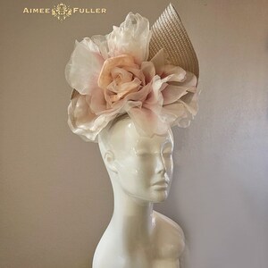 High Tea Cocktail Hat, Beige Tan Fascinator, Blush Pink Rose, Kentucky ...