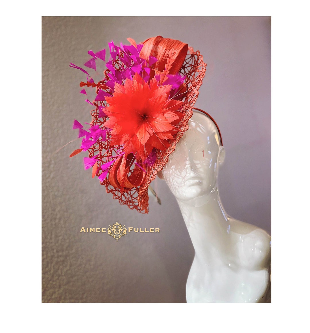 Kentucky Derby Fascinator, Royal Ascot Fascinator, Bright Red Hot Pink ...