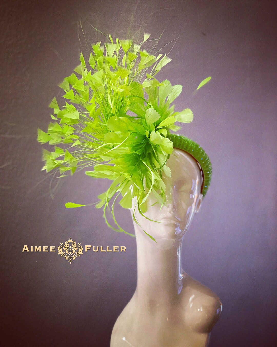 Kentucky Derby Hat Fascinator, Apple Green Fancy Feather Hat, Neon Lime ...