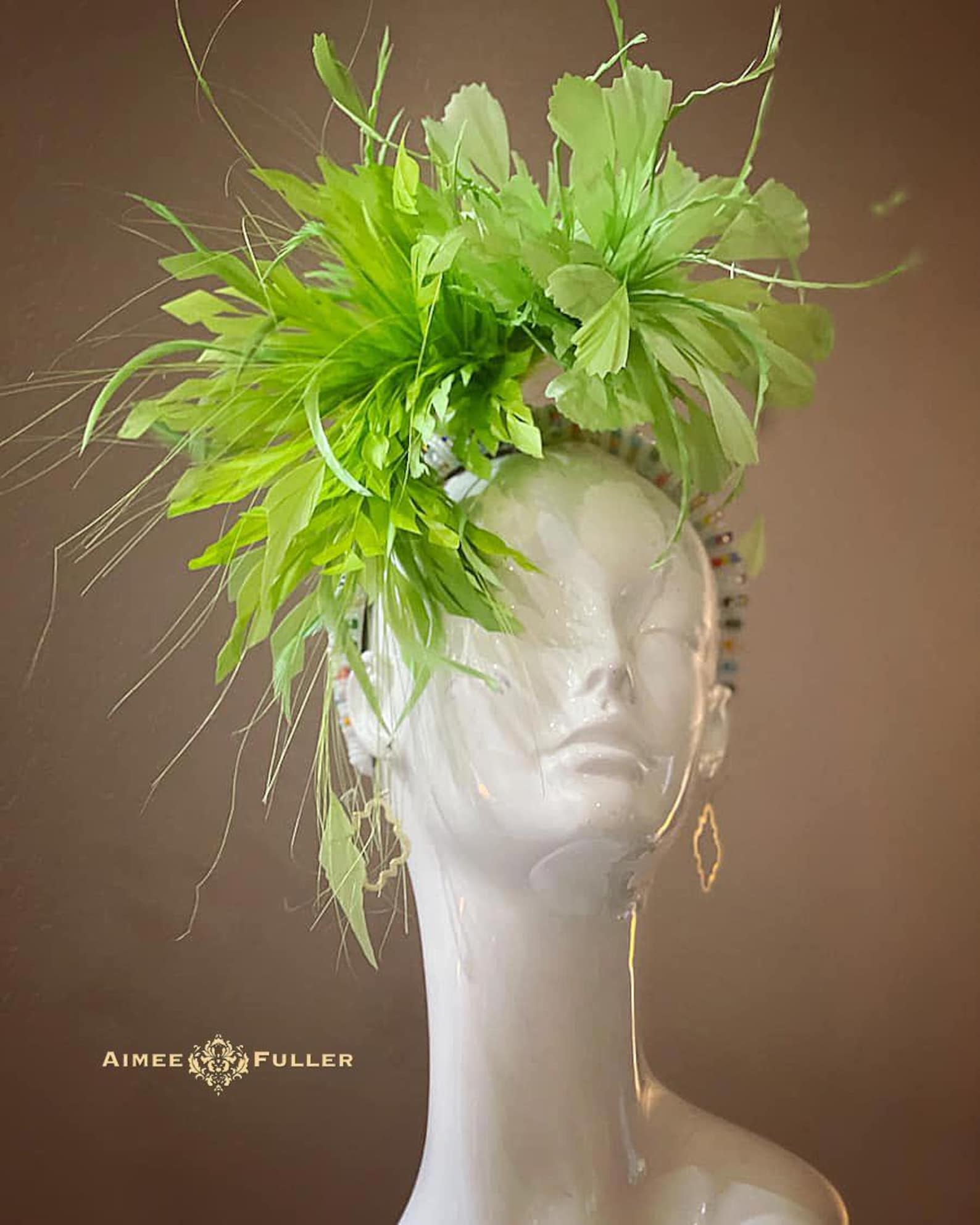 Kentucky Derby Hat Fascinator, Apple Green Fancy Feather Hat, Neon Lime ...