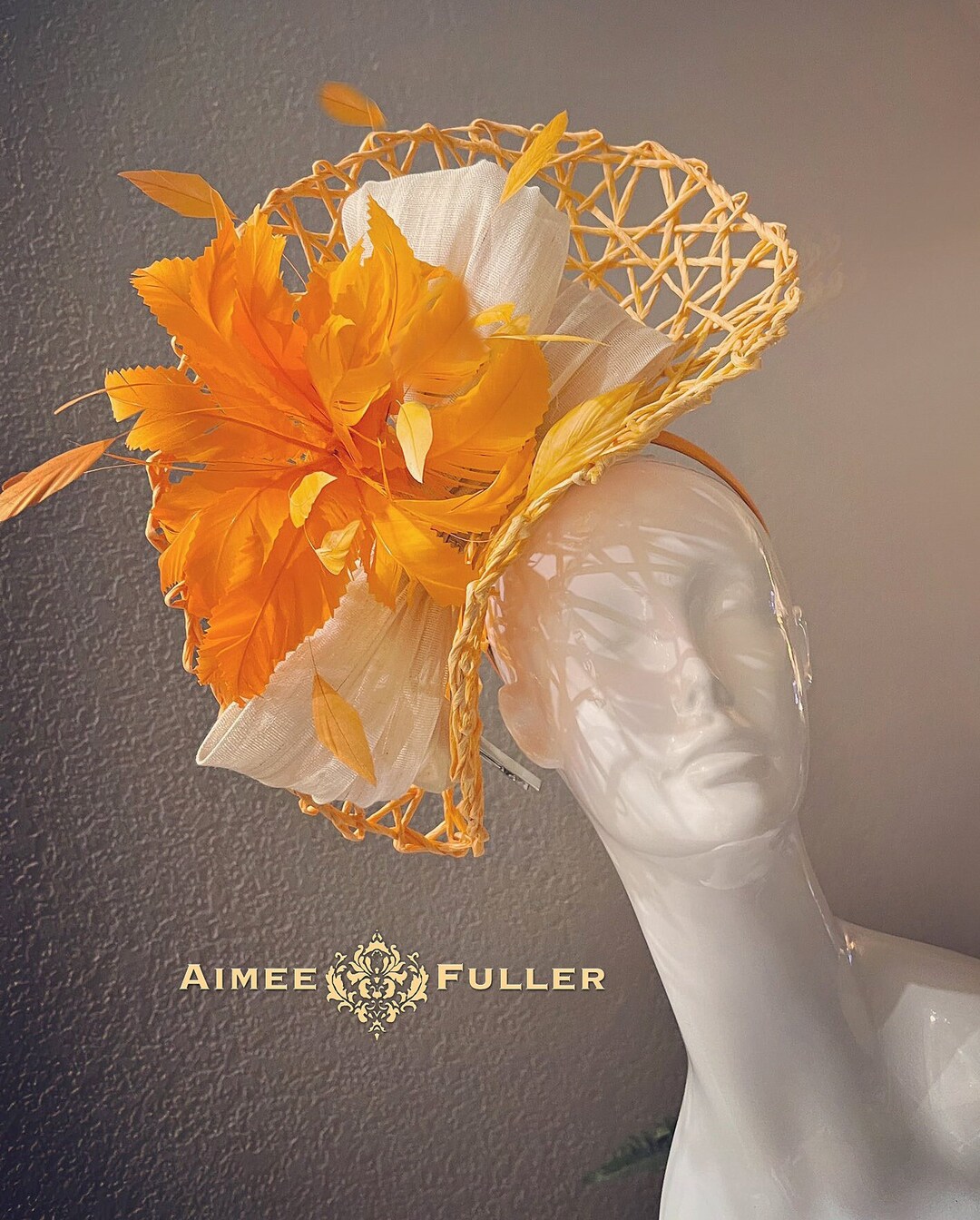Orange Kentucky Derby Fascinator, White Tangerine Hat, Orange Bridal ...