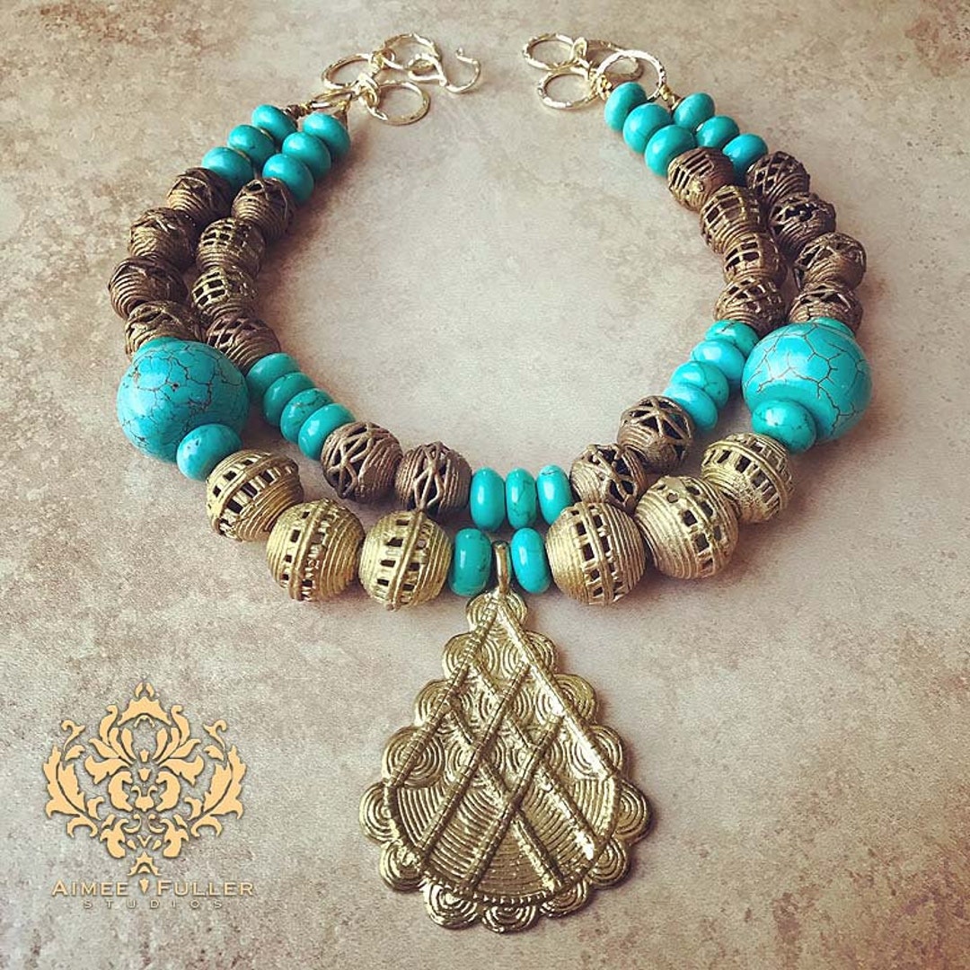 Aimee Fuller African Statement Pendant Necklace Handmade Tribal Brass ...