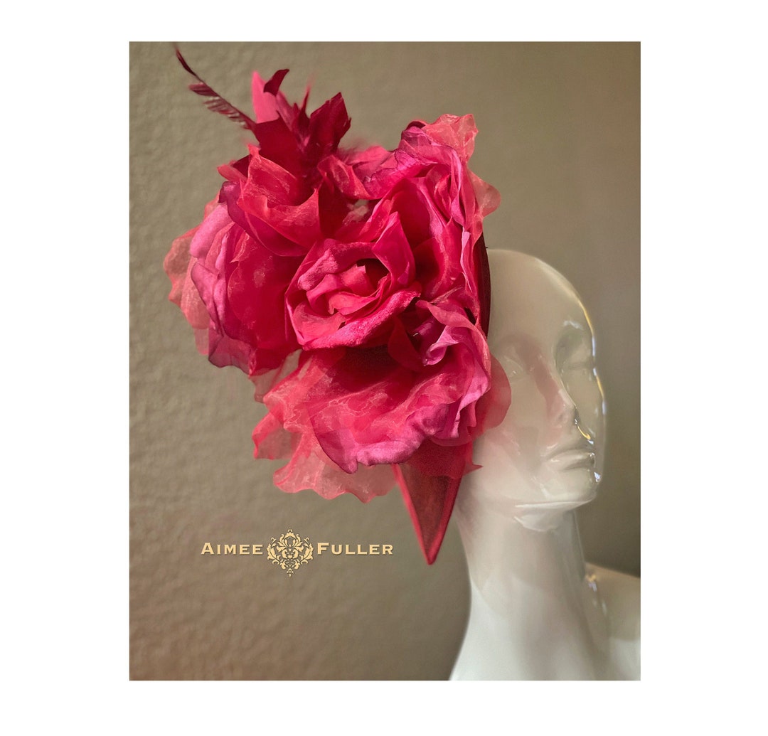 Kentucky Derby Hat, Bridal Fascinator, High Tea Hat, Hot Pink Rose Del ...