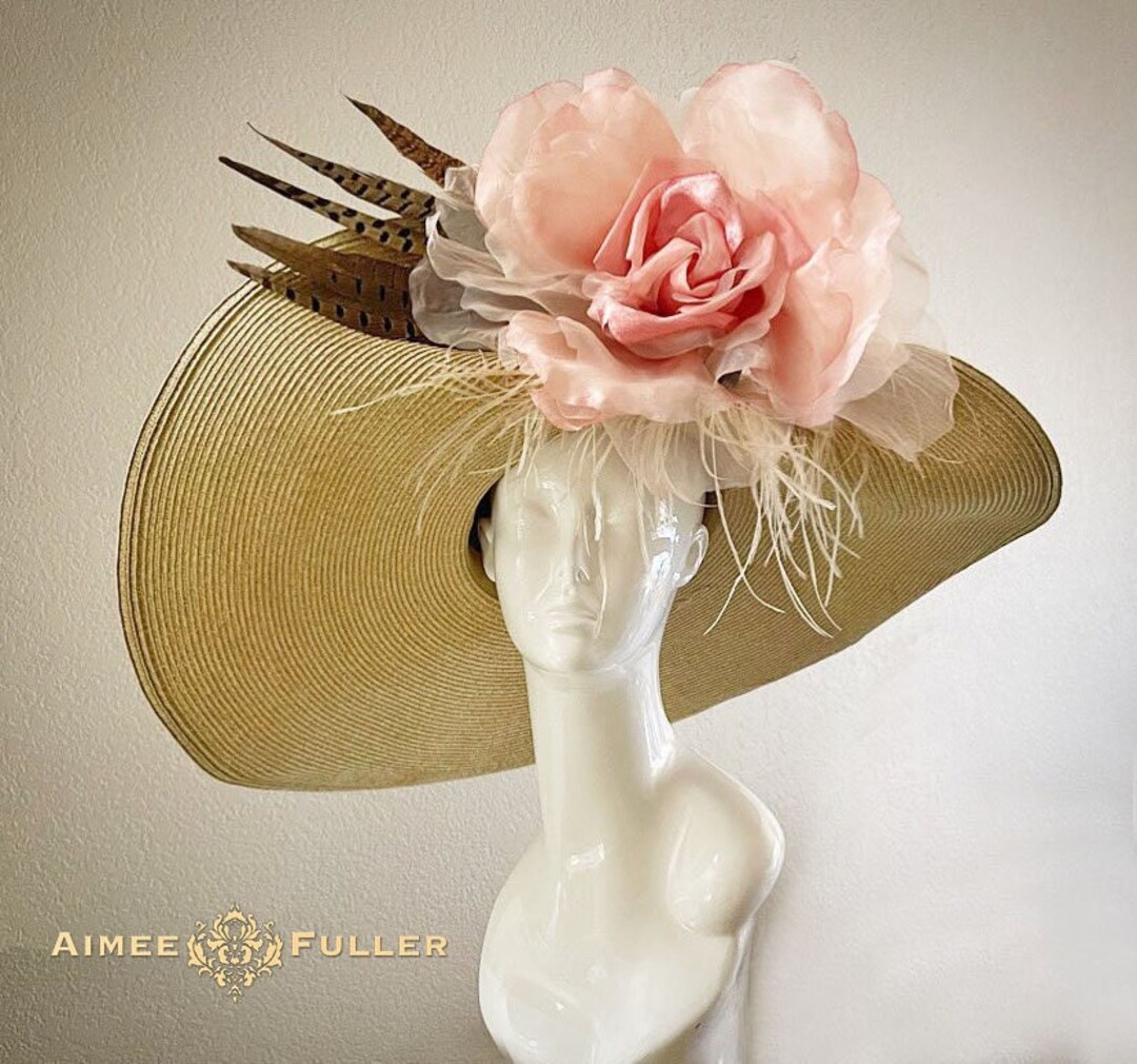 Big Kentucky Derby Hat, High Tea Hat, Light Brown Oatmeal Sand Tan Wide ...