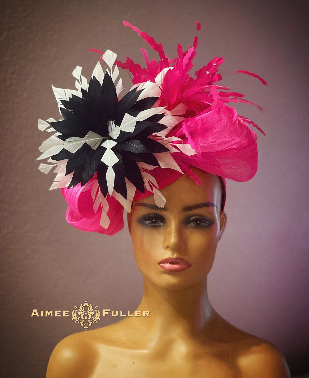 Hot Pink Kentucky Derby Hat, Black and White Derby Fascinator, Bridal ...