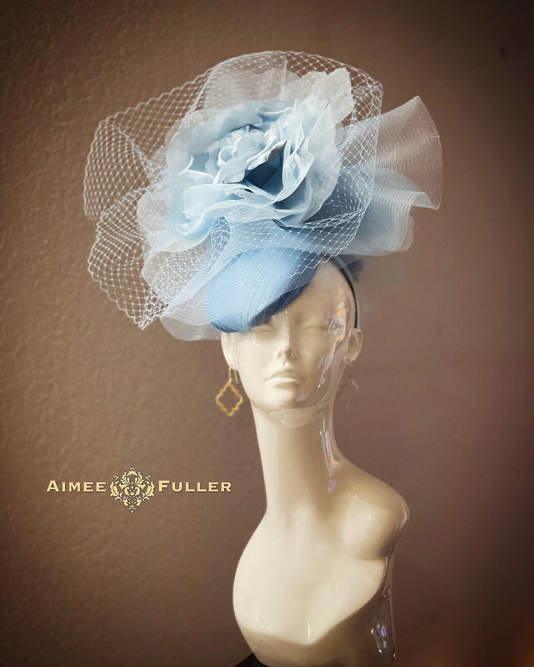 High Tea Cocktail Hat, Soft Powder Blue Roses Flowers Fascinator, Cornflower Blue Kentucky Derby ...
