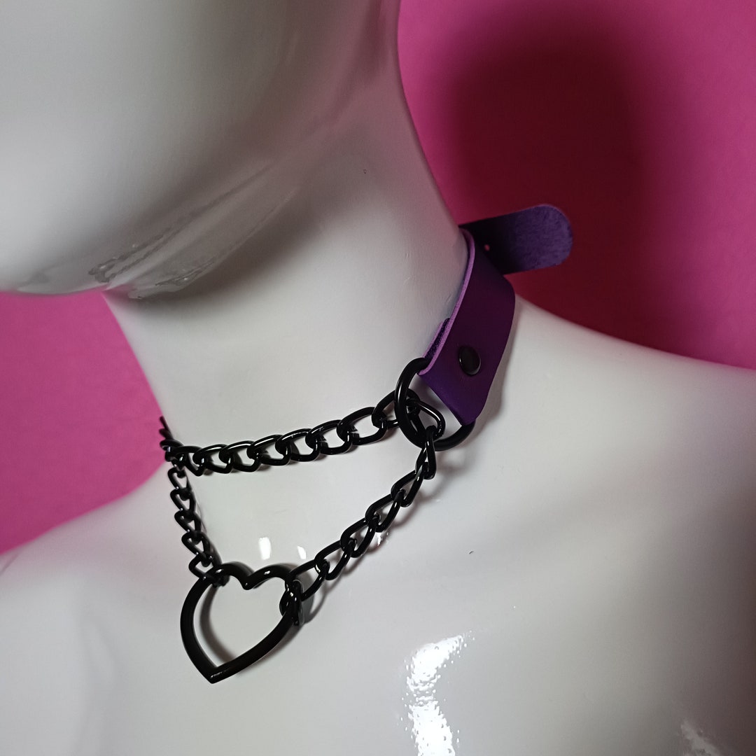 Heart Chain Choker Choke Chain Version Purple - Etsy Canada