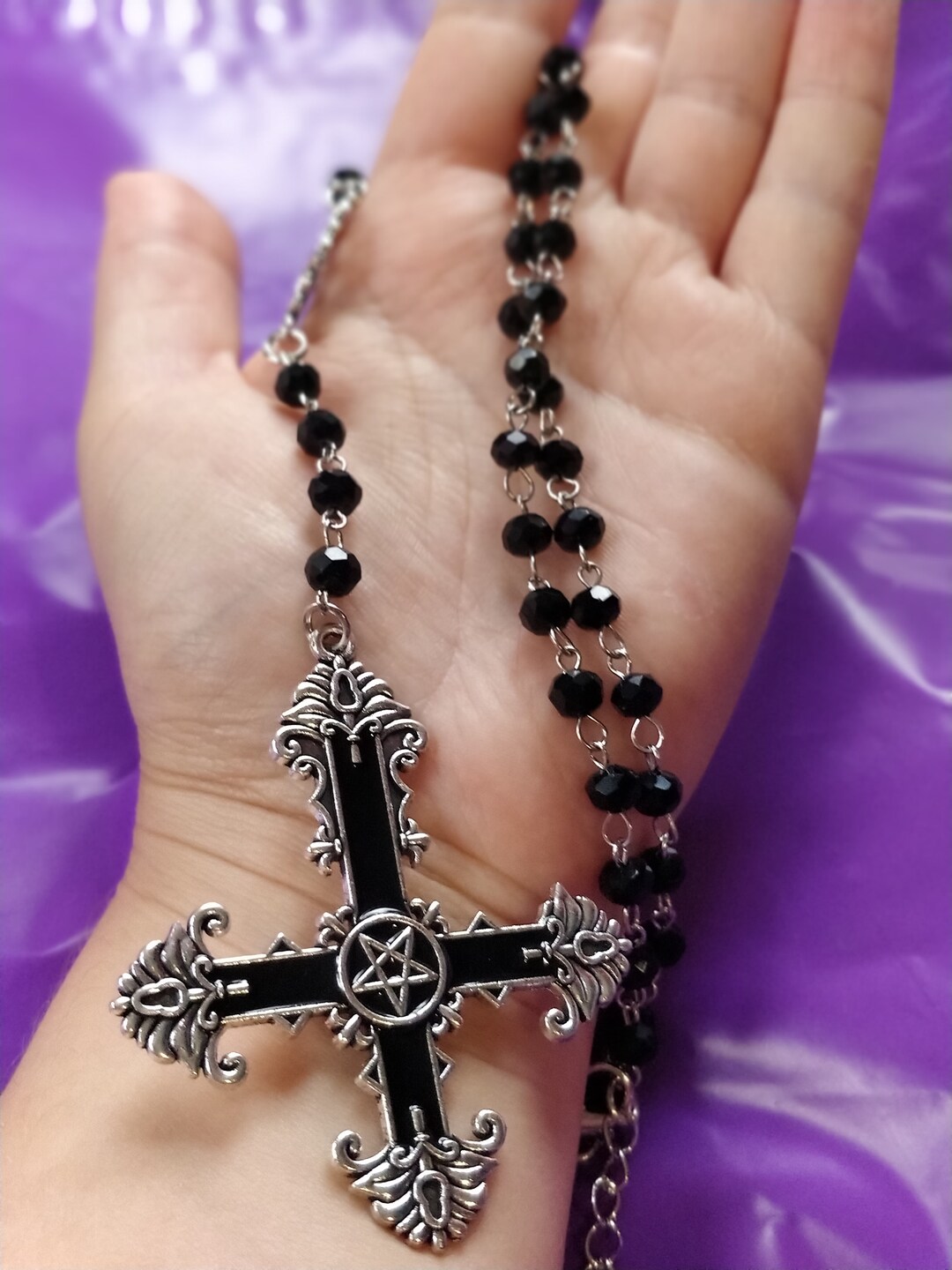 Gothic Rosary Black Crucifix Pentagram - Etsy