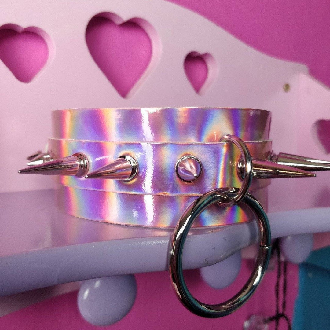 Holographic Choker With Spikes// Pastel Goth Grunge Mall Goth Halloween ...