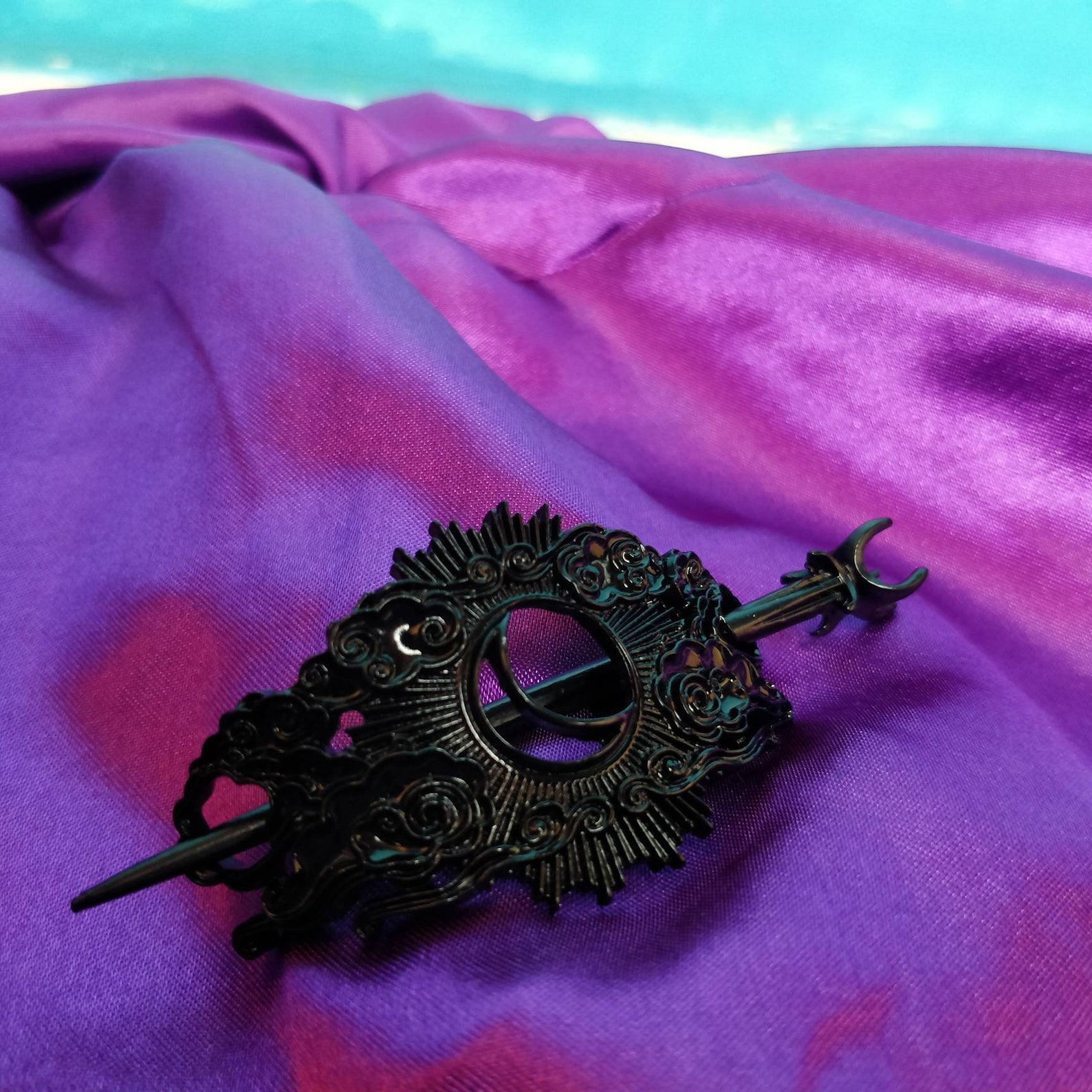 Cosmic Hair Barrette/ Retro Night Sky Moon and Clouds Hair Pin - Etsy