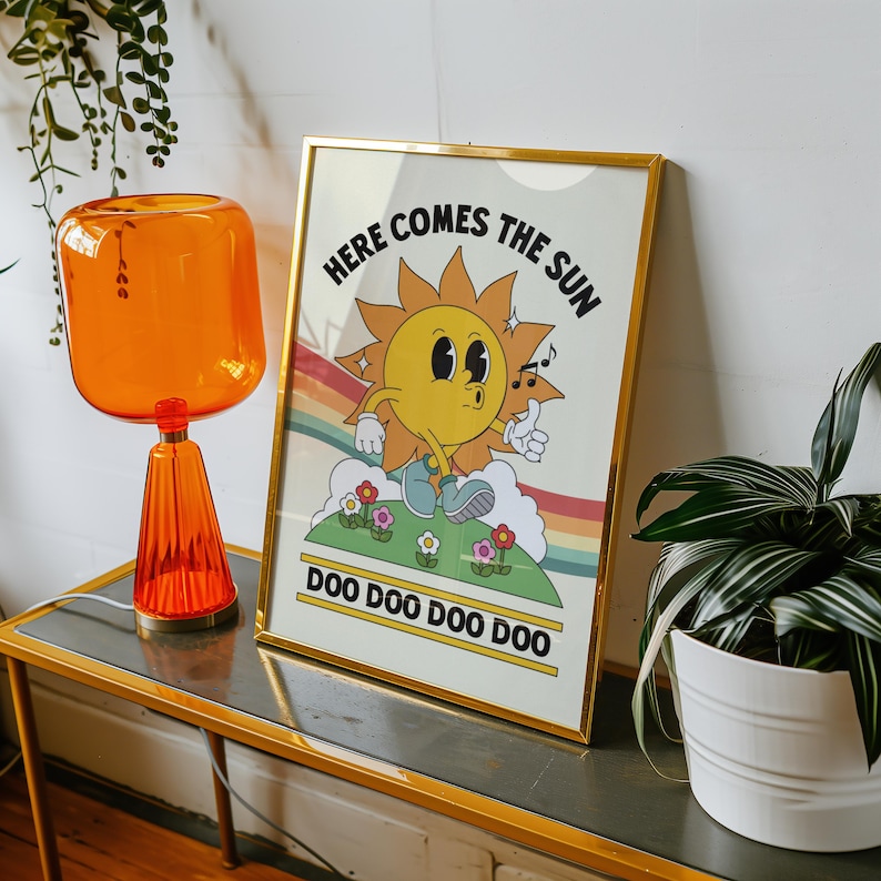 The Beatles 'here Comes the Sun' Print: Retro Mascot Illustration - Etsy