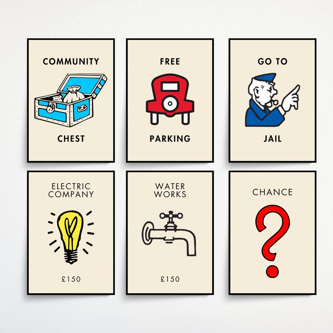 Monopoly Card Prints, Set of 6, New Home Gift, First Time Buyer Present ...