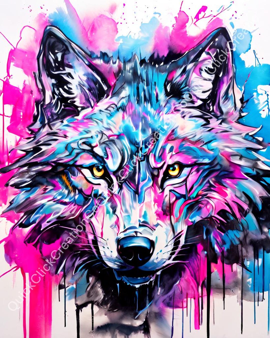 Voltage Wolf – Neon Graffiti Wolf Art Print, Urban Cyberpunk Wolf Wall ...