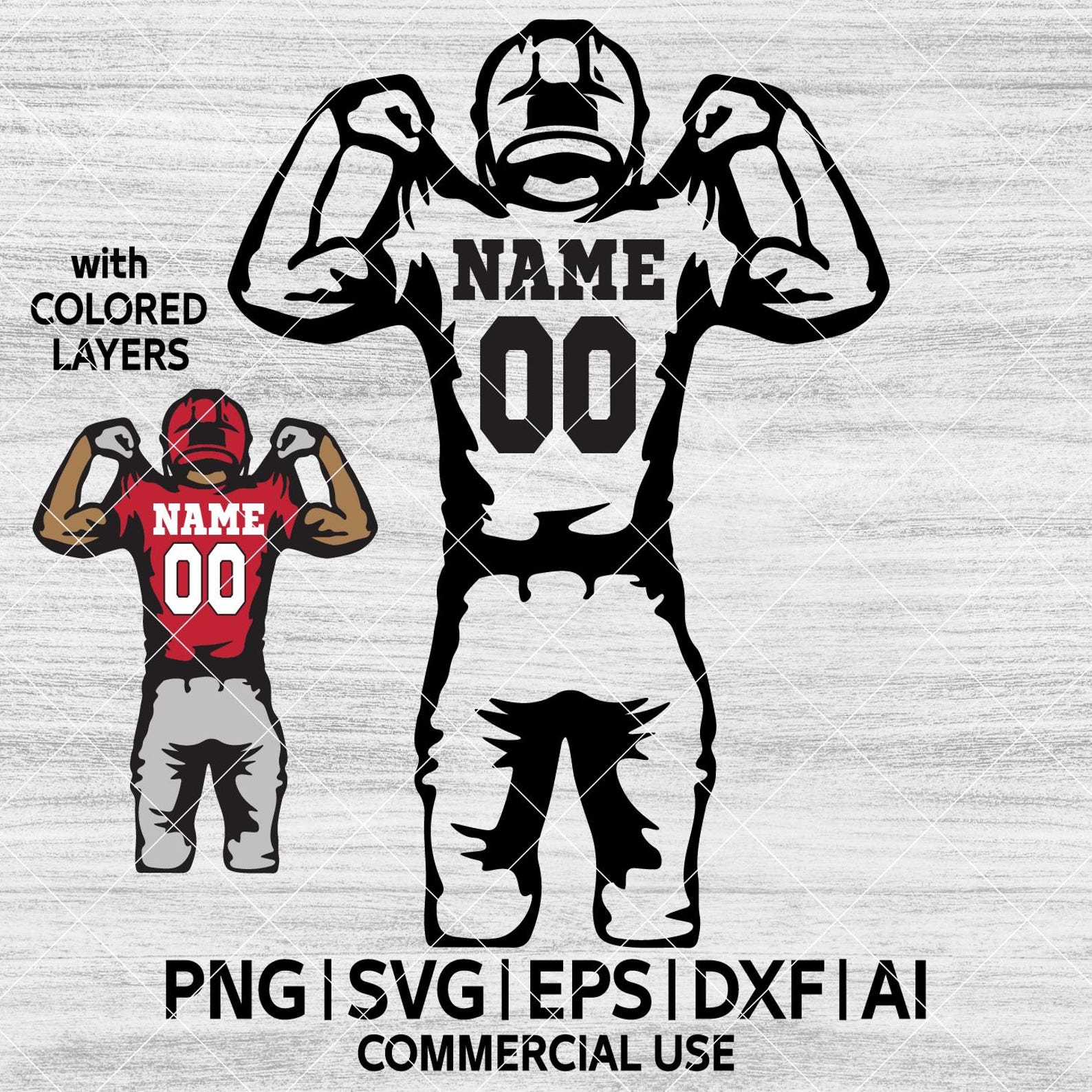 Custom Football Player Back SVG File: Layered Design for Cricut - Etsy