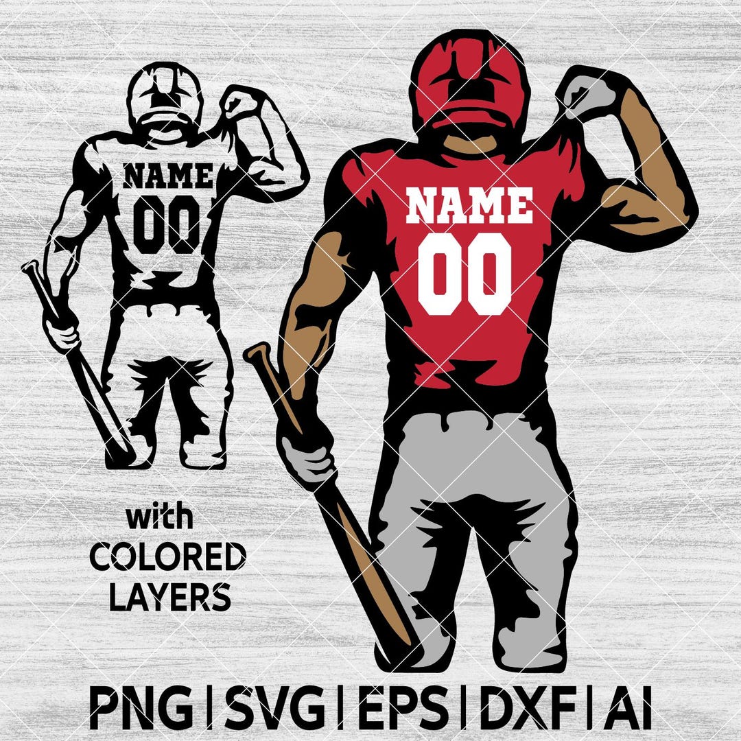 Custom Baseball Player SVG File, Baseball Player Back Layered Color for ...