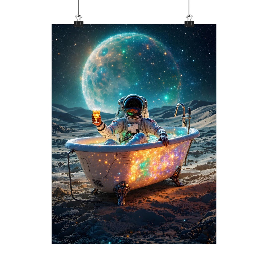 Cosmic Astronaut Bath in Space Matte Giclee Art Print, Canvas, Framed ...