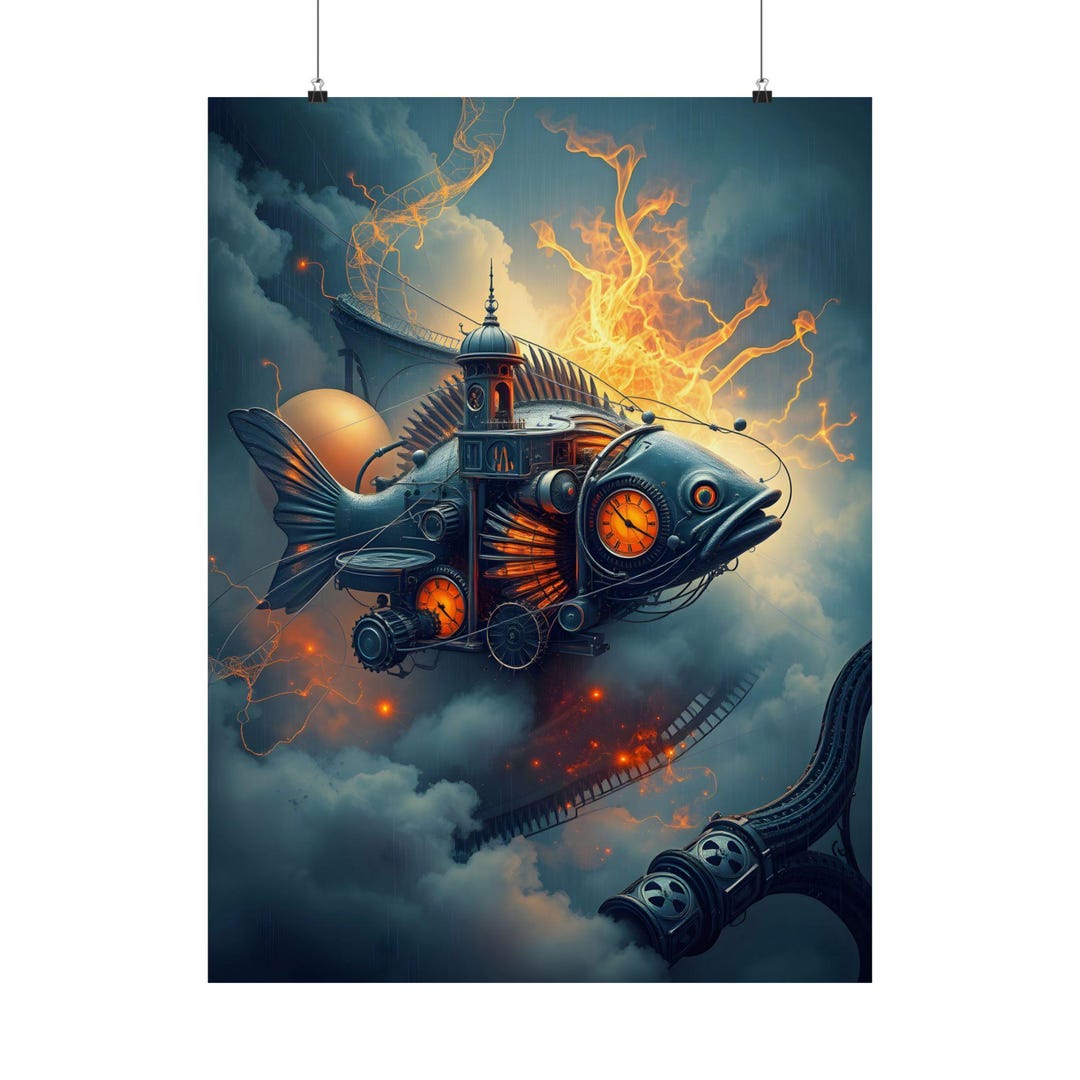 Surreal Steampunk Fish Matte Giclee Art Print, Poster, Frame, Canvas ...