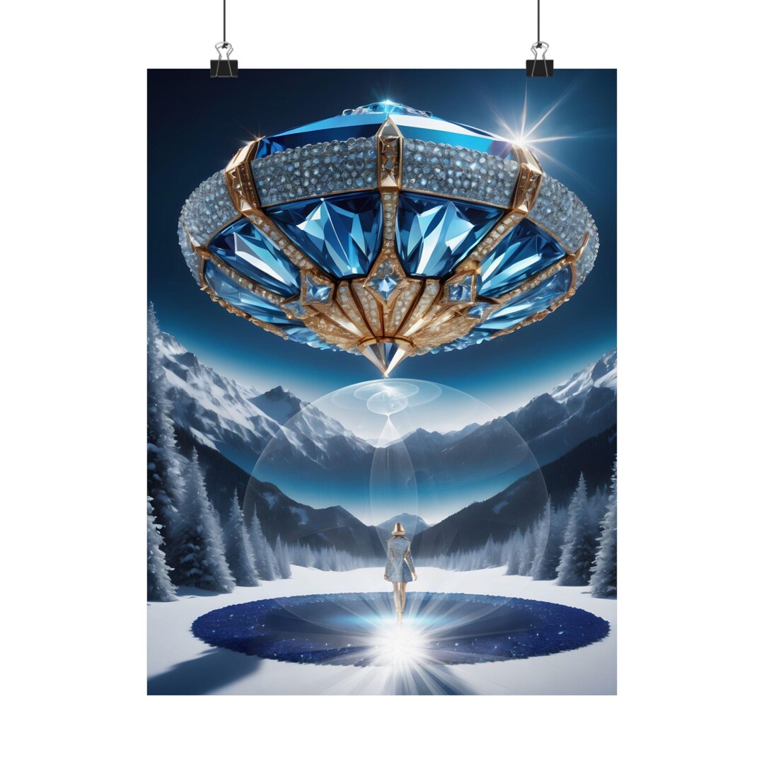Blue Gemstone UFO Space Ship Art Print Matte Giclee Print, Canvas ...