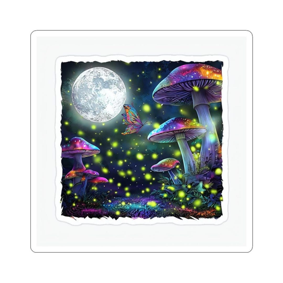 Trippy Psychedelic Mushroom Night Moon Sticker, Laptop Sticker, Phone ...