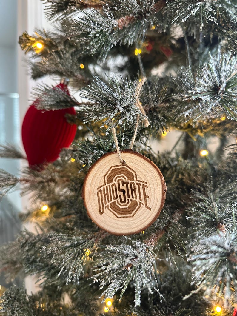 Laser Engraved Natural Wood Ornaments | College Football Team Logos ...